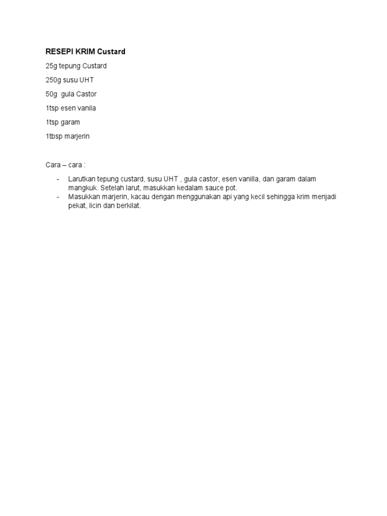 Resepi Krim Custard | PDF