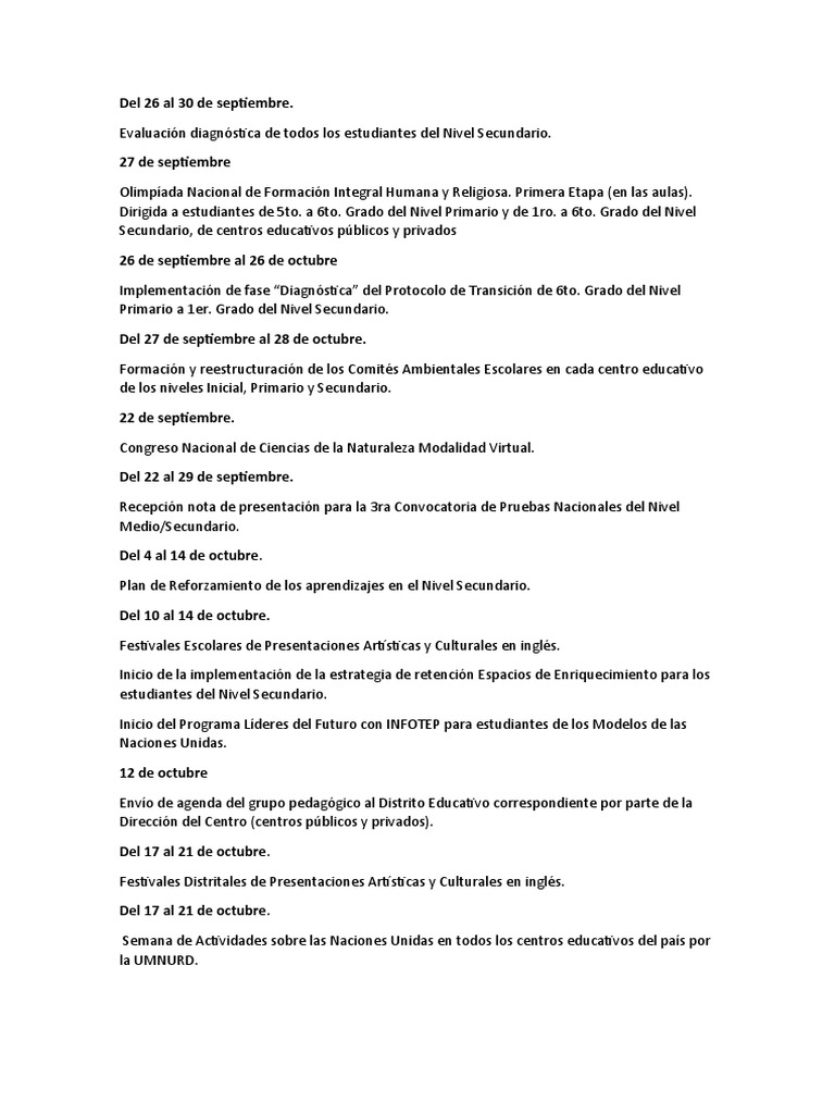 Calendario Resumen Secundaria | PDF | Educación primaria | Educación ...