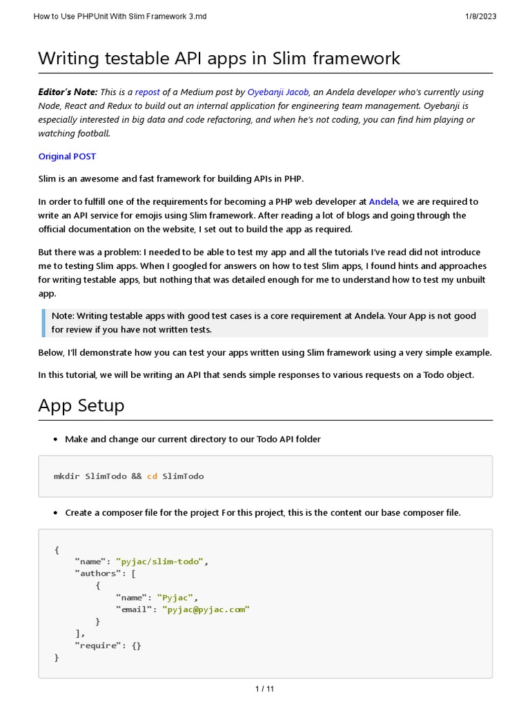 How To Use PHPUnit With Slim Framework 3 | PDF | Hypertext Transfer ... How To Use PHPUnit With Slim Framework 3 | PDF | Hypertext Transfer ...