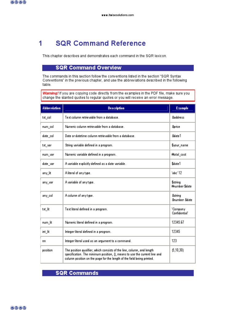 SQR%20Command%20Reference | Parameter (Computer Programming) | Command Line Interface