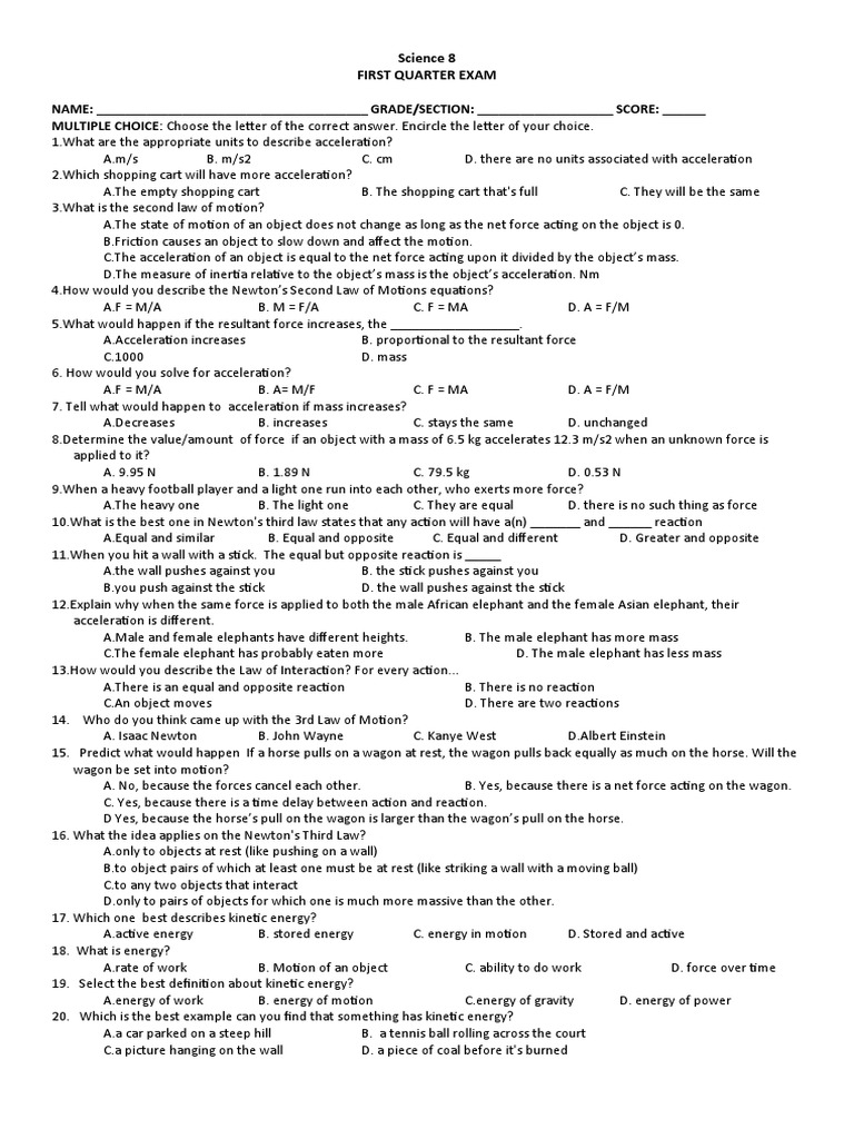 Grade 8 Science 1st Quarter Exam | PDF | Series And Parallel Circuits ...
