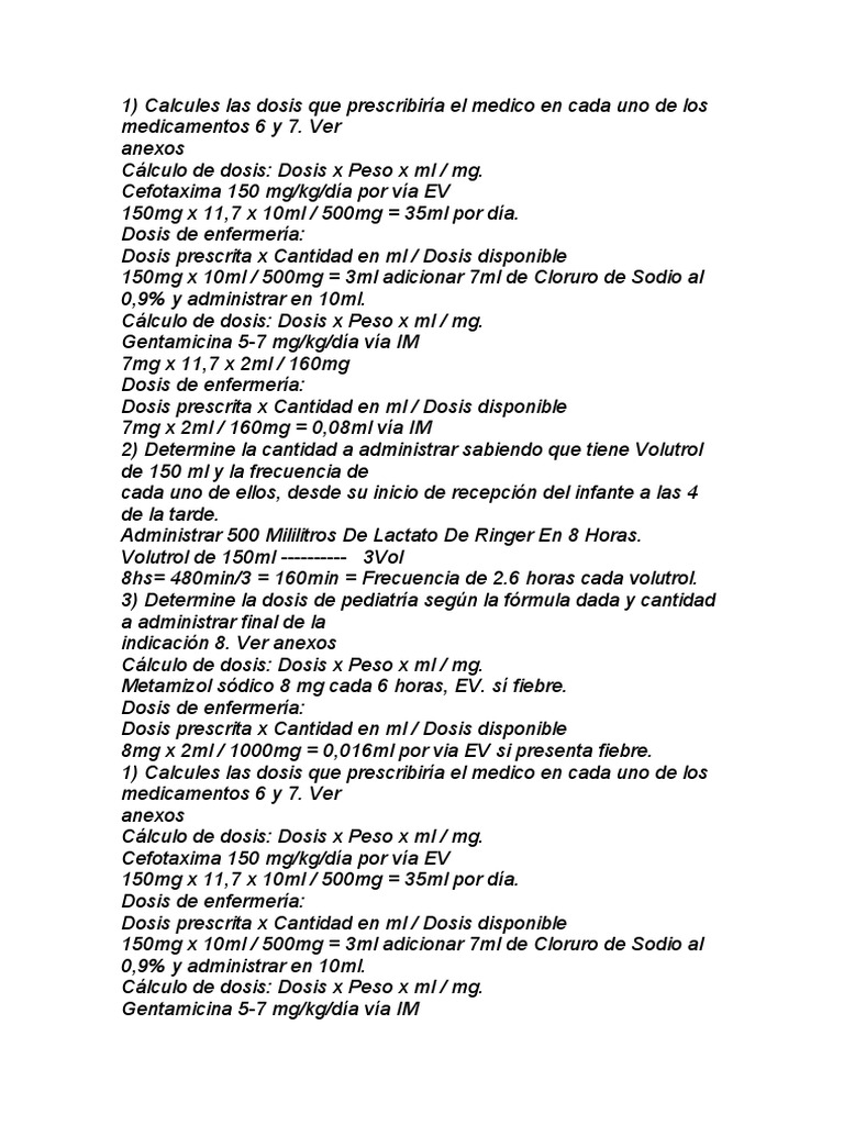 Cálculo de Dosis de Medicamentos | PDF | Concentración | Mole (Unidad)