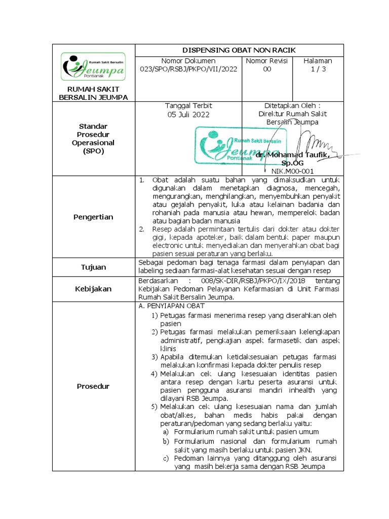 Spo Dispensing Obat Non Racikan | PDF