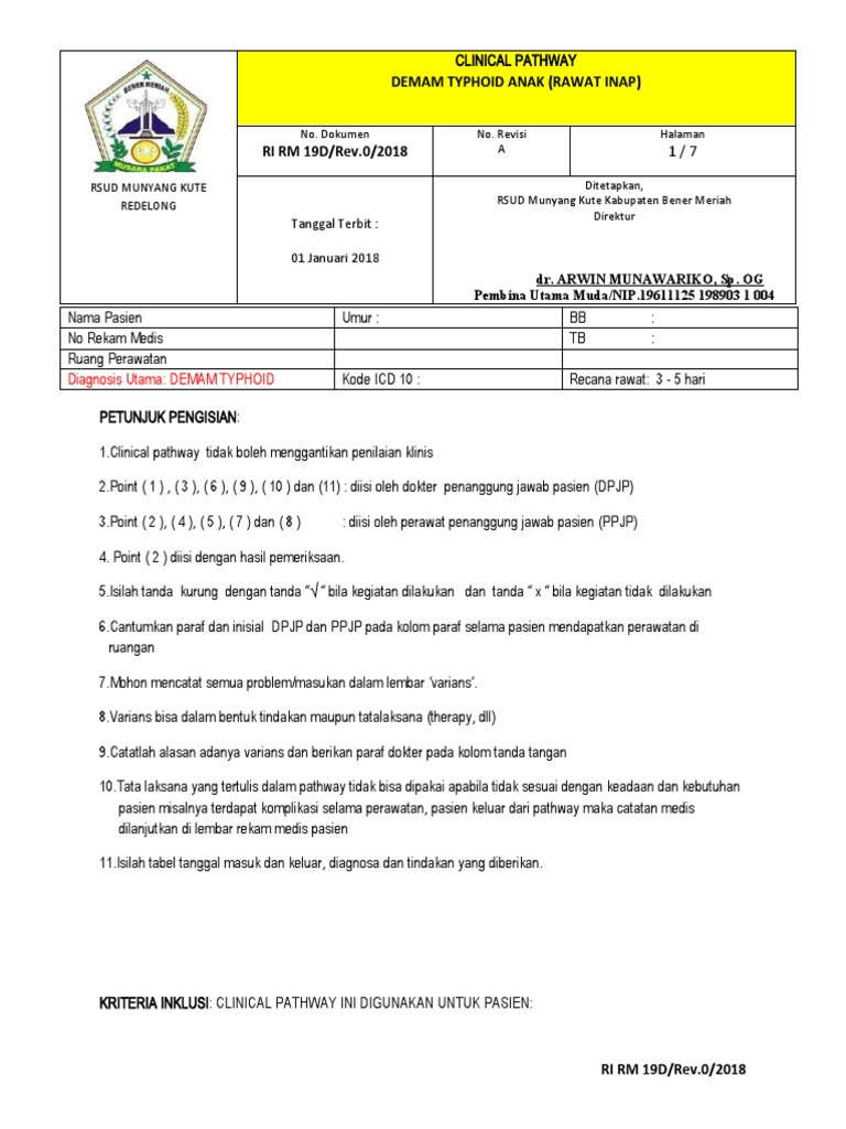 Clinical Pathway Demam Typhoid Anak | PDF