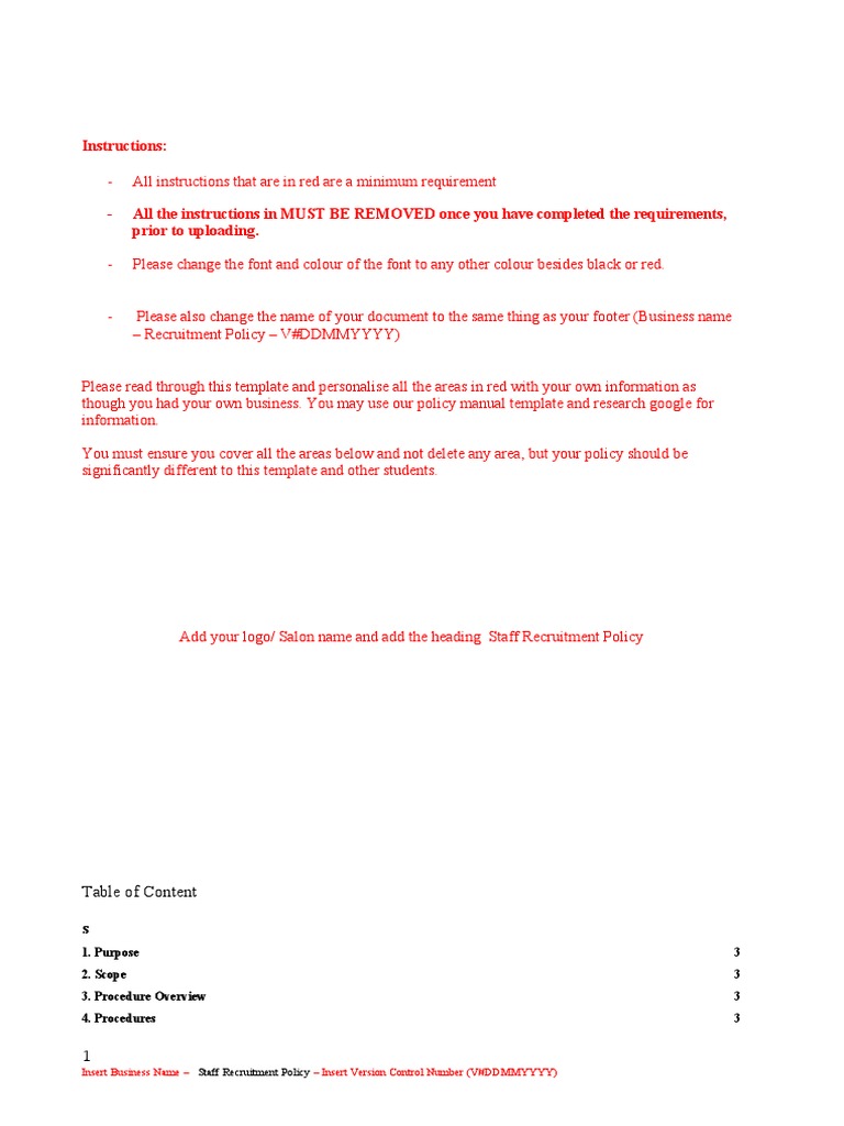Staff Recruitment Policy Template Guide | PDF | Recruitment | Employment