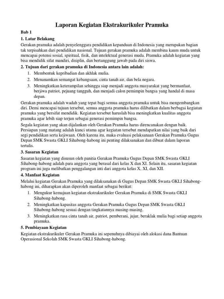 Laporan Kegiatan Ekstrakurikuler Pramuka | PDF