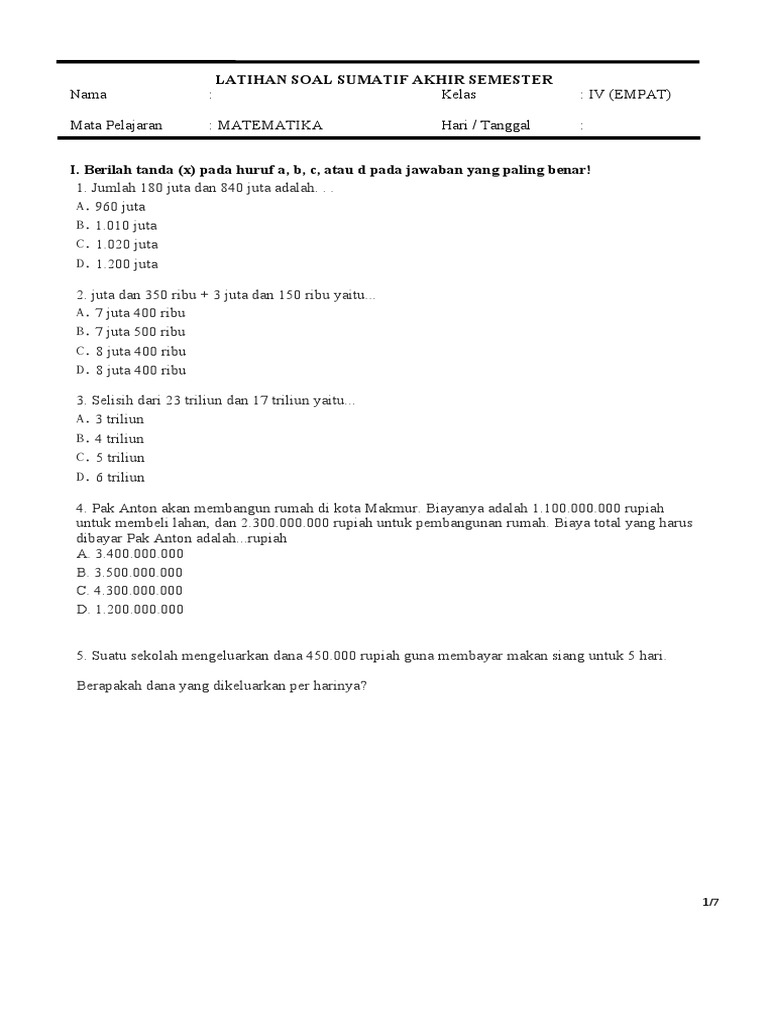 Latihan Soal MTK 2 | PDF