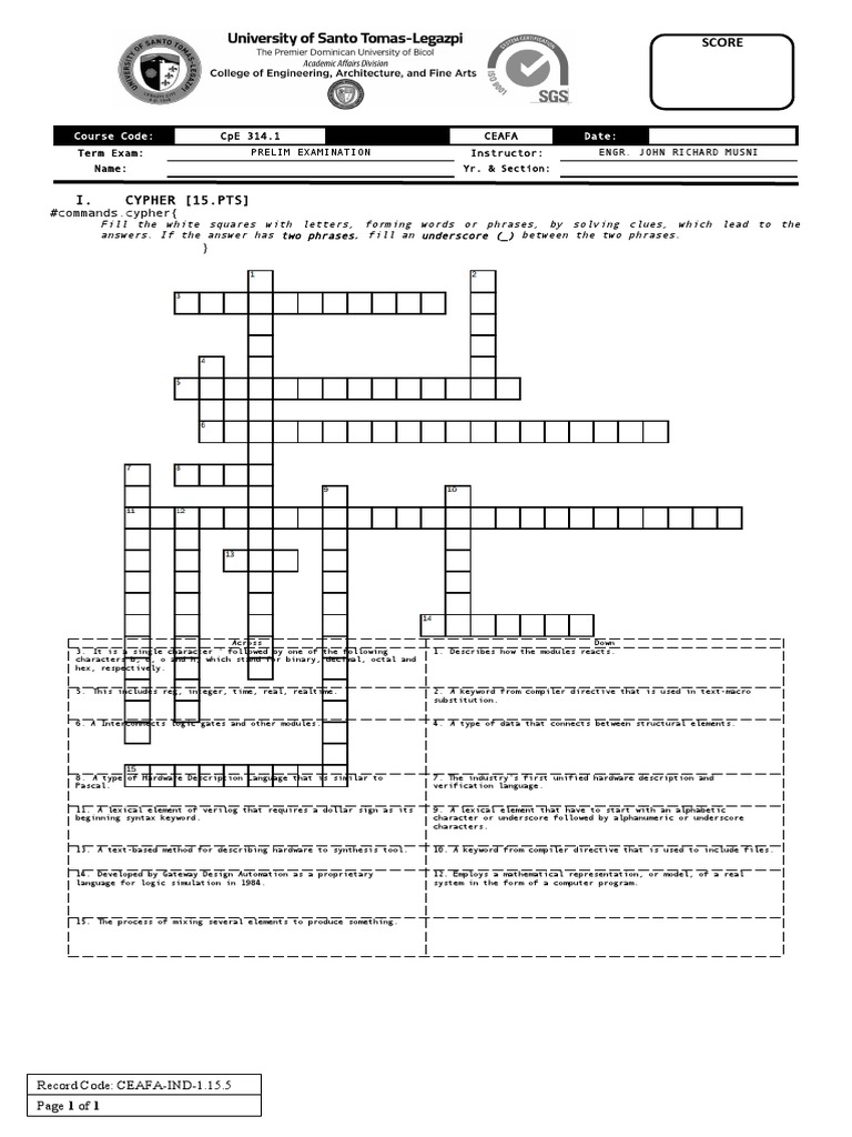 Exam For Hardware Description Language Pdf Hardware Description Language Reserved Word