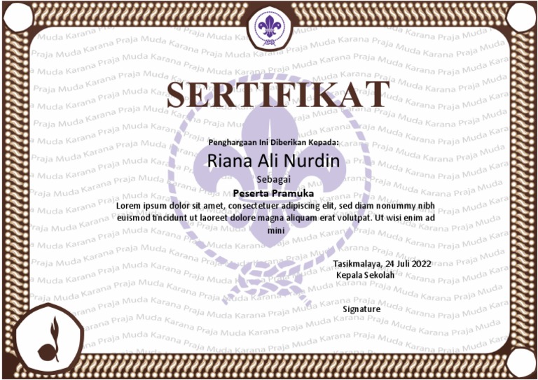 Desain Sertifikat Pramuka Gratis 2 Word Landscape | PDF
