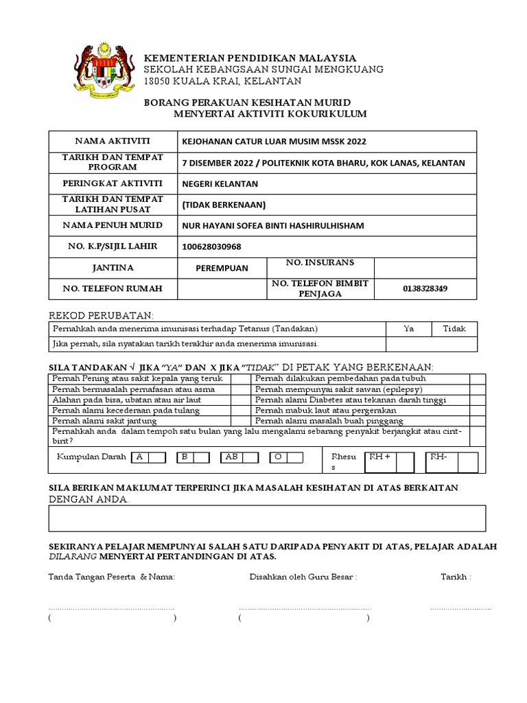 Borang Perakuan Kesihatan 2019 | PDF