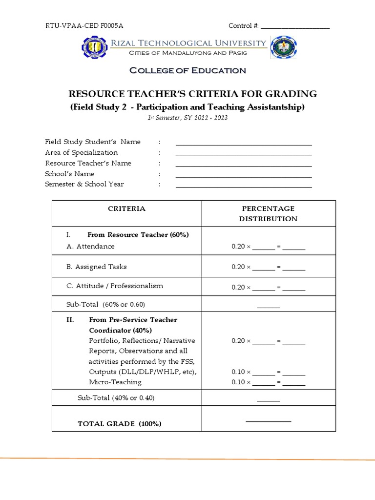 SY2022 2023 CED FORM 5A FS2 Criteria For Grading Revised | PDF | Learning | Behavior Modification
