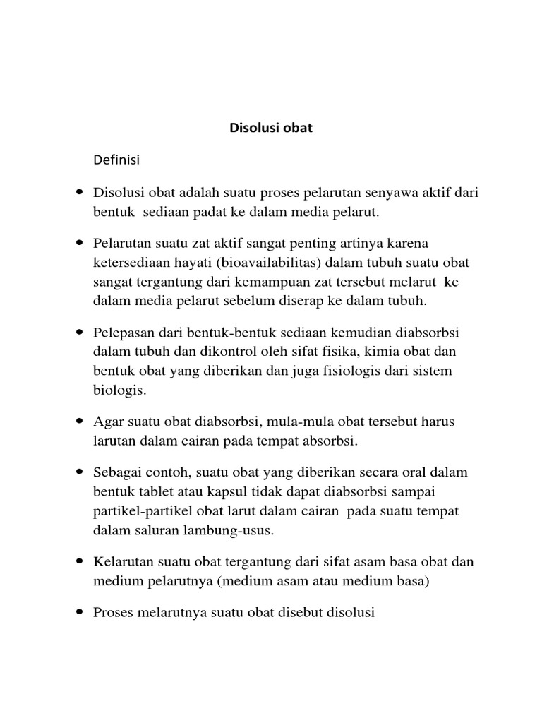 Proses Disolusi Obat dan Bioavailabilitas | PDF
