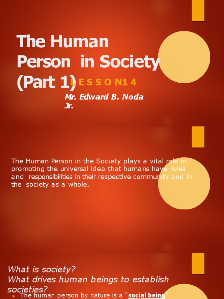 Lesson 14 - The Human Person in Society (Part 1) - Hand Outs | PDF ...