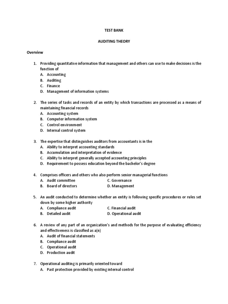 Auditing Theory Test Bank 2020 | PDF | Audit | Financial Audit