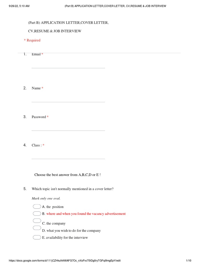 (Part B ) APPLICATION LETTER,COVER LETTER, CV,RESUME & JOB INTERVIEW ...