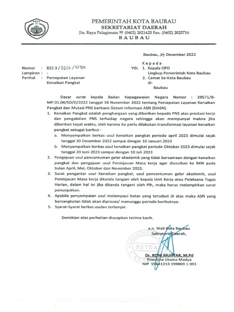 Surat Usul Kenaikan Pangkat Tahun 2023 | PDF