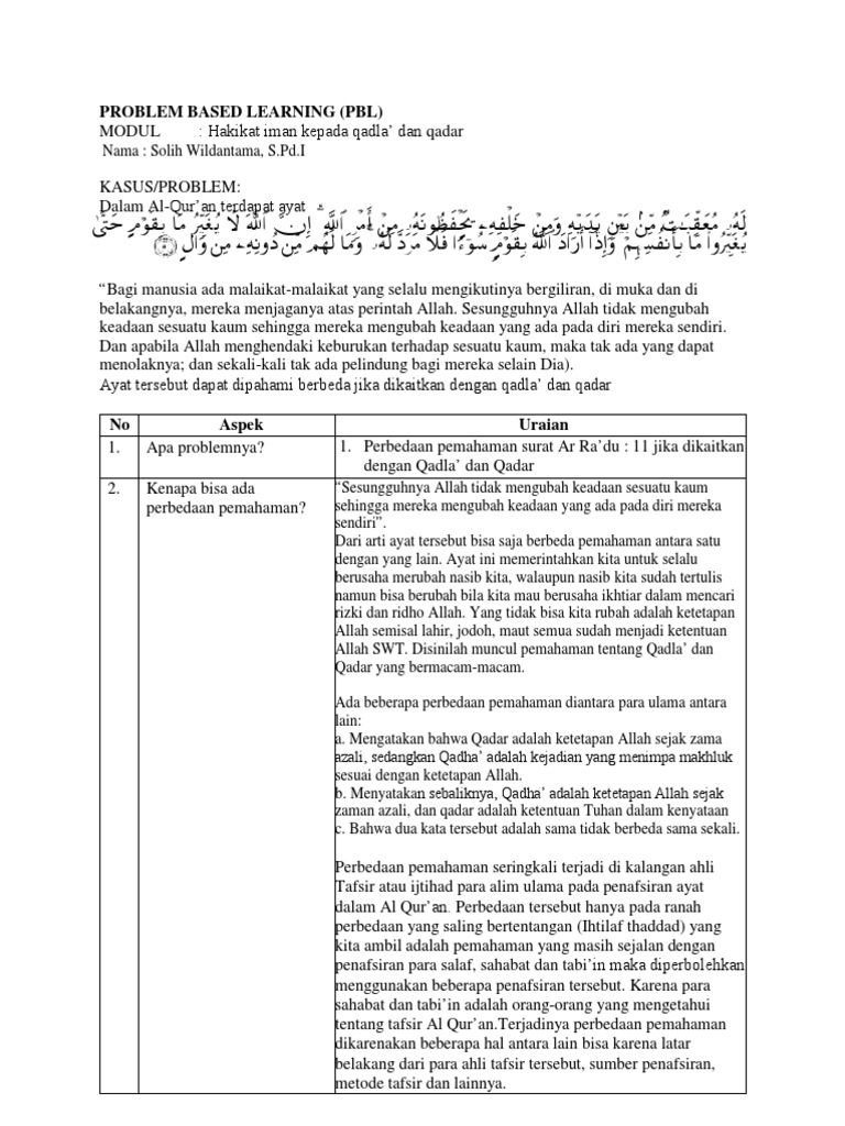 Judul yang tepat untuk dokumen tersebut adalah: "Memahami Perbedaan Pemahaman tentang Qadla' dan ...