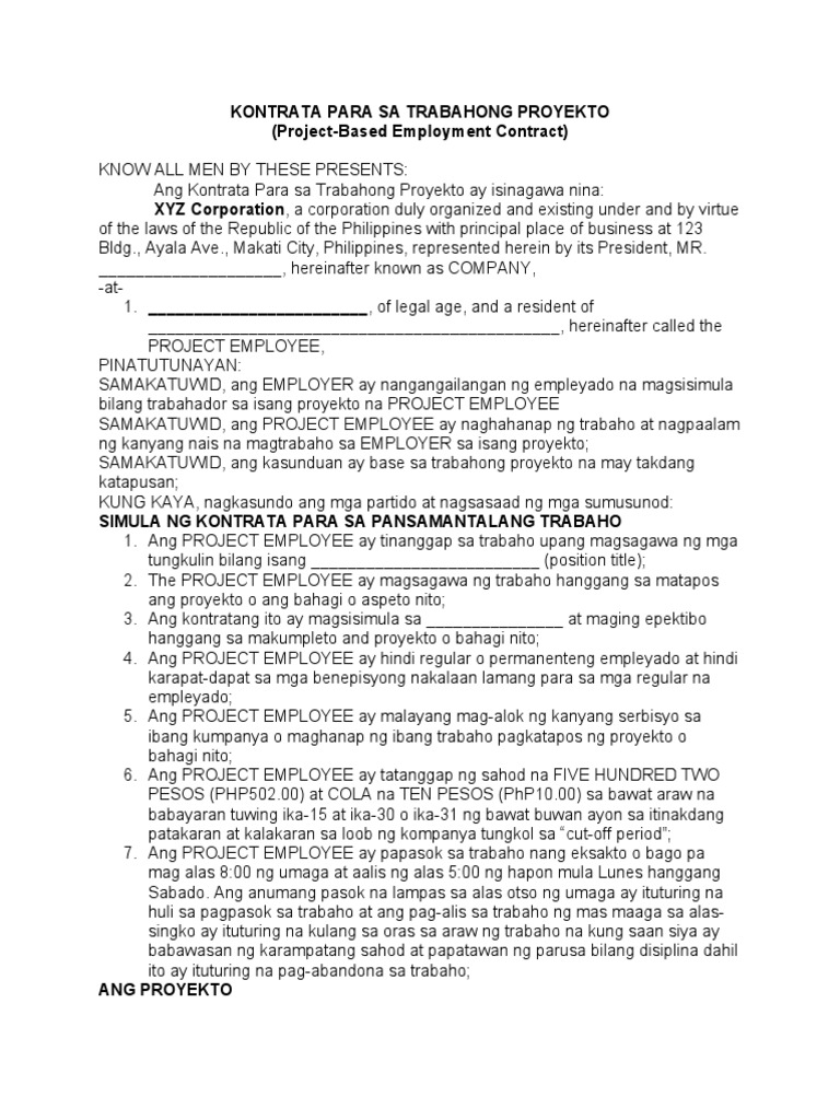 Project-Based Contract in Filipino (Scribed) | PDF