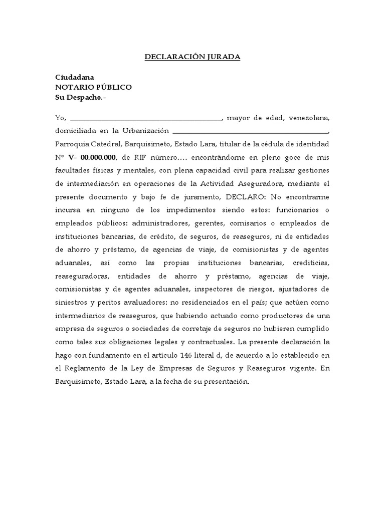 Declaración Jurada (Seguros) | PDF | Política | Ciencias sociales