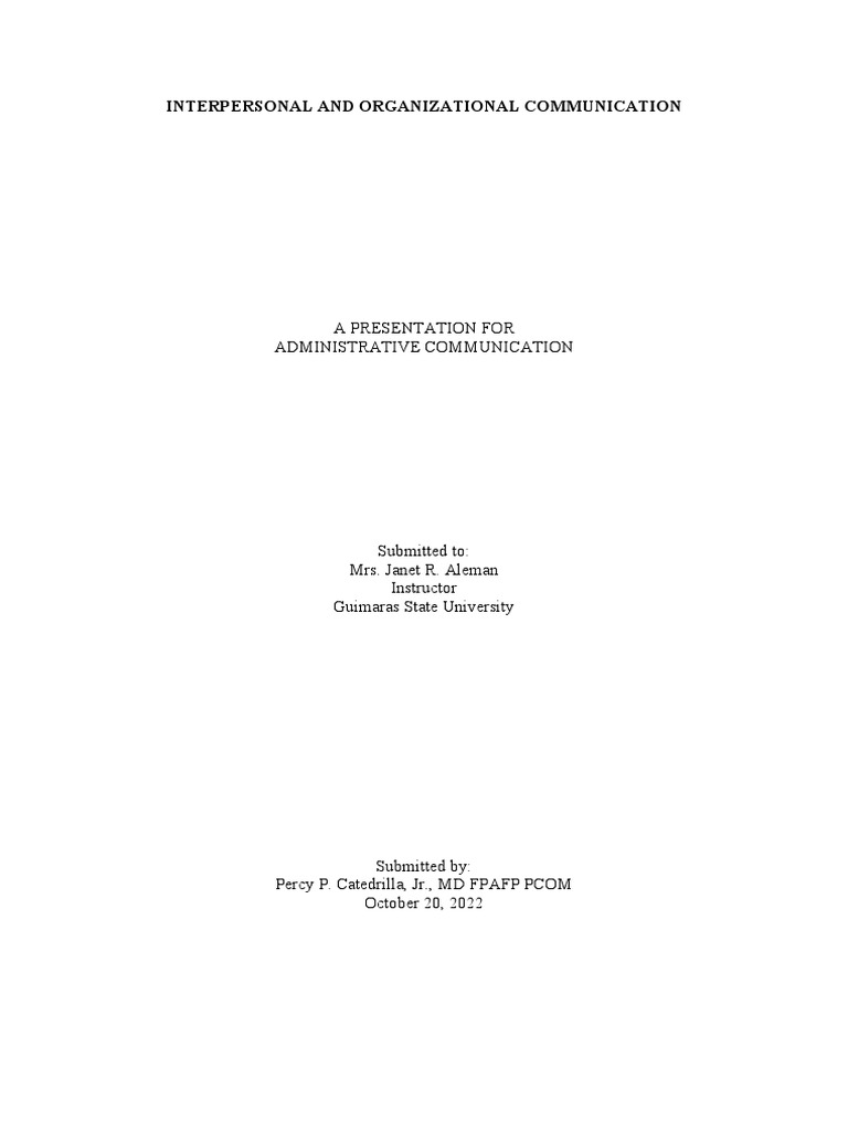 INTERPERSONAL AND ORGANIZATIONAL Comm | PDF | Communication ...
