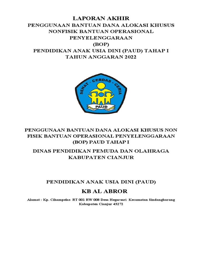 LPJ Bop Paud Al Abror Tahap I Ta 2022 | PDF
