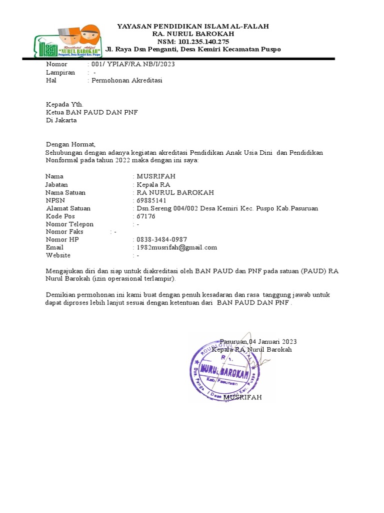 Format Surat Permohonan Pengajuan Akreditasi | PDF