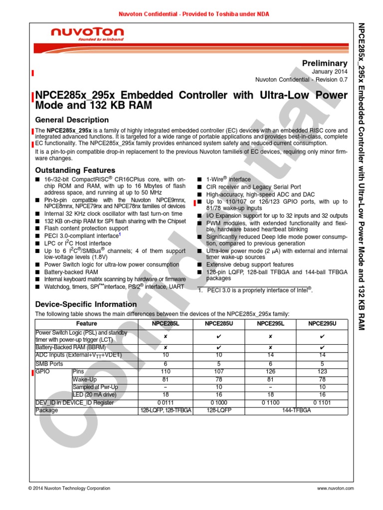 NPCE285 Description | PDF | Microcontroller | Flash Memory
