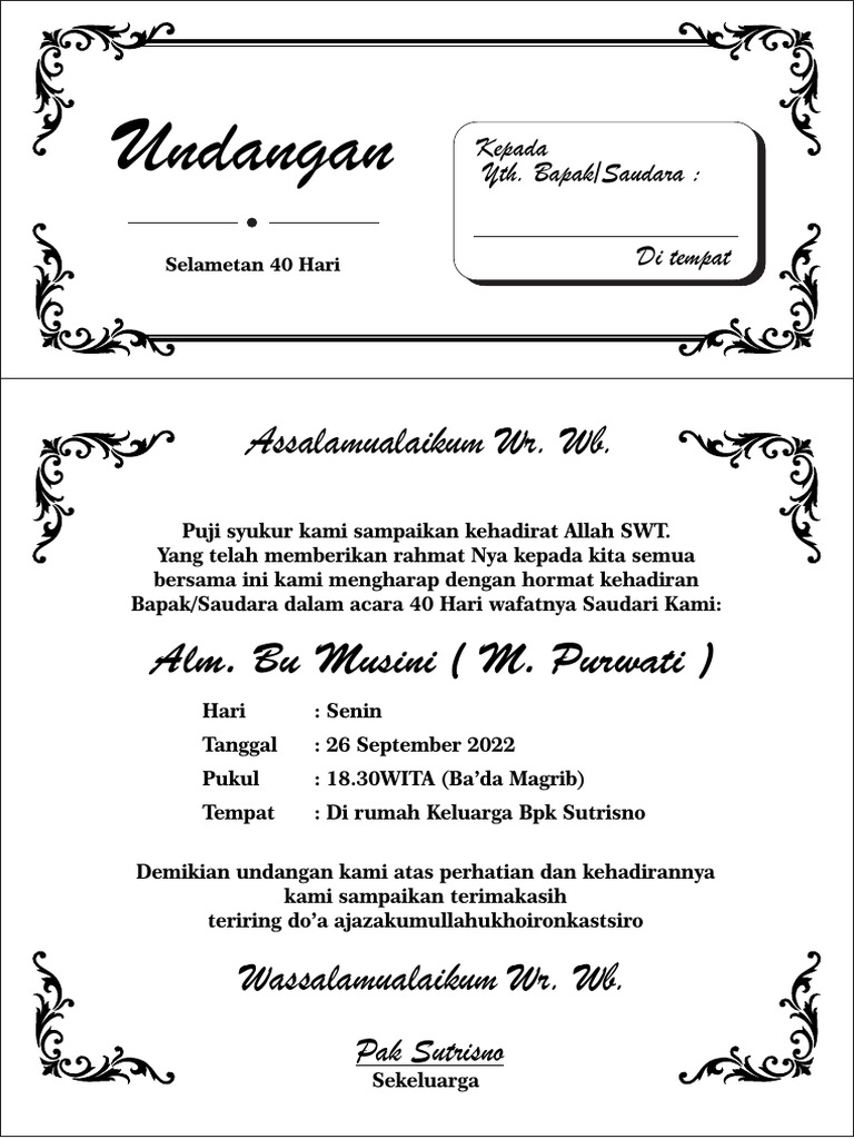 Undangan 40 Hari Bu Musini | PDF | Agama & Spiritualitas