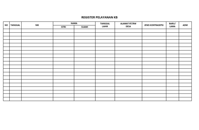 Register Pelayanan KB | PDF