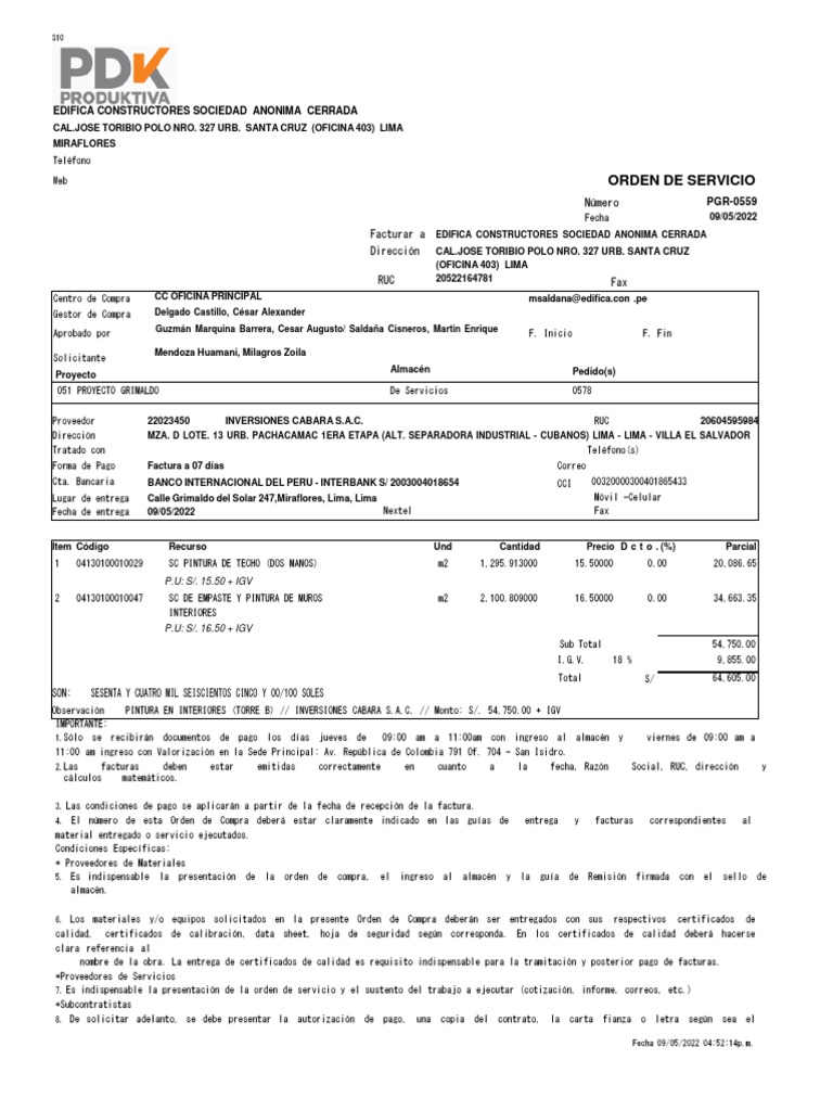 Orden de Servicio | PDF