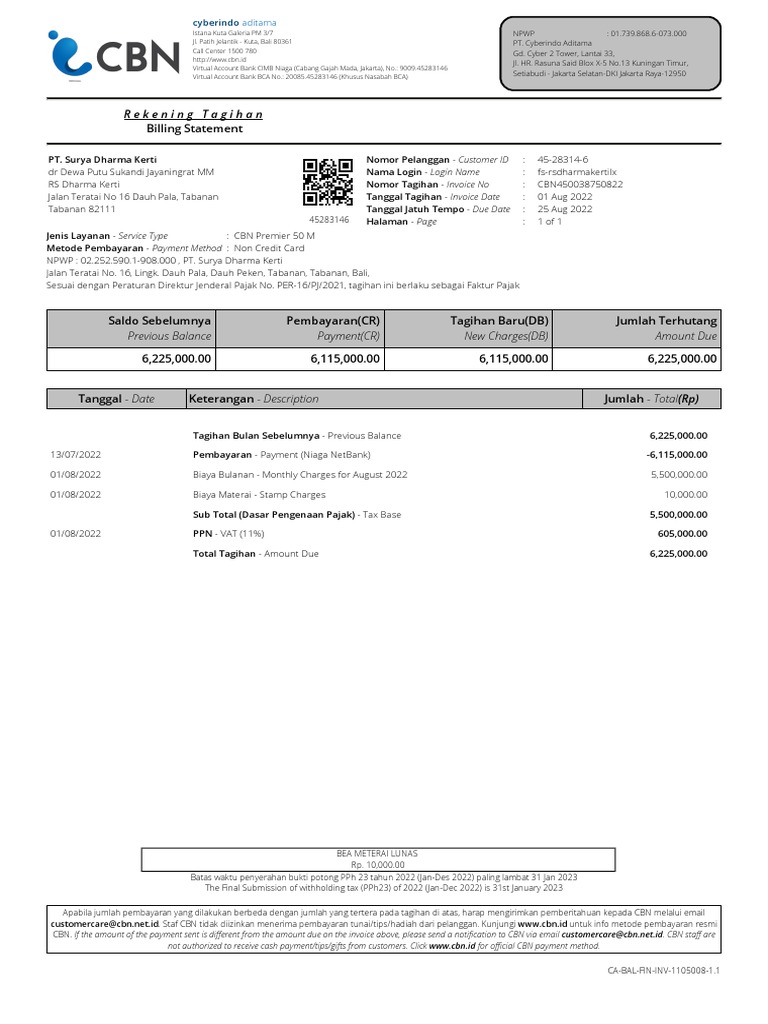 CBN Billing Statement and Payment Info | PDF