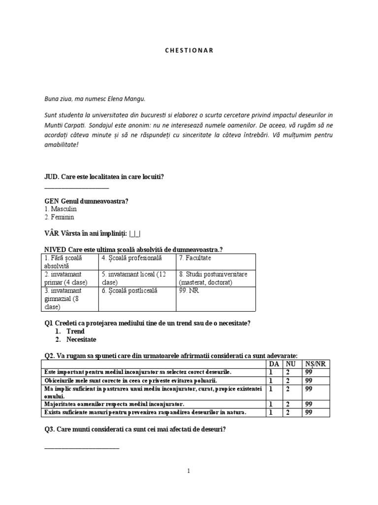 Chestionar VERA V6 | PDF