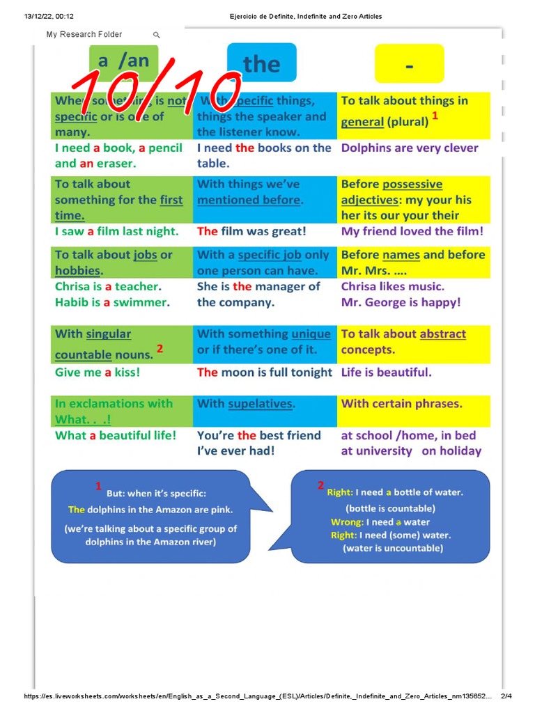 Definite and Indefinite Articles Exercise | PDF