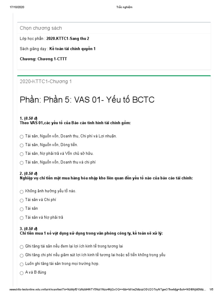 Trắc nghiệm KTTC1 - 1 | PDF