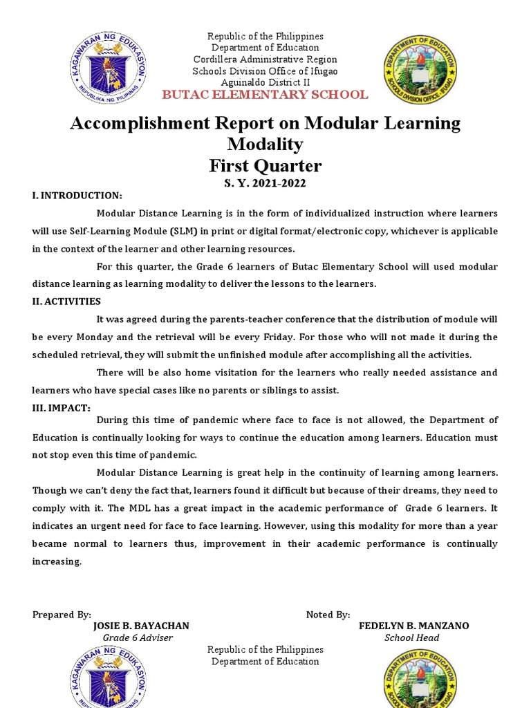Butac Elementary Modular Learning Report | PDF | Learning | Distance ...