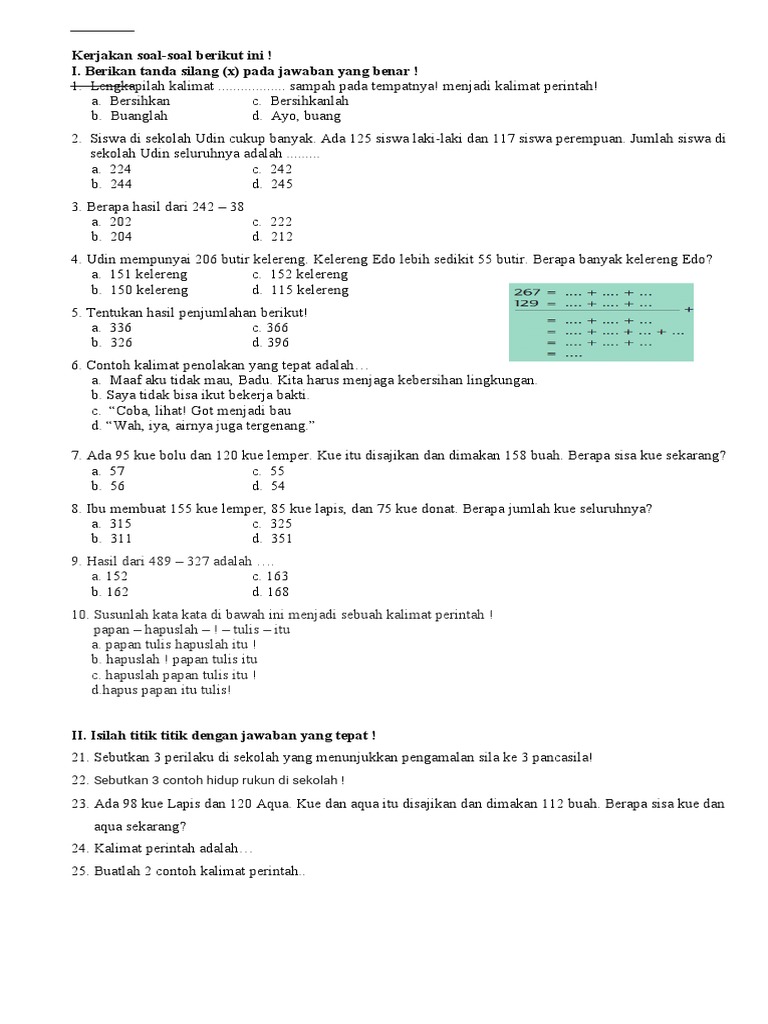 PTS KELAS 2 Tema 1 Sub 2 | PDF