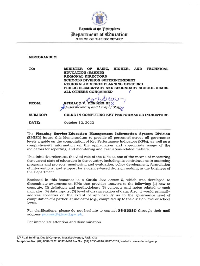 MEMO Guide in Computing Key Performance Indicators | PDF