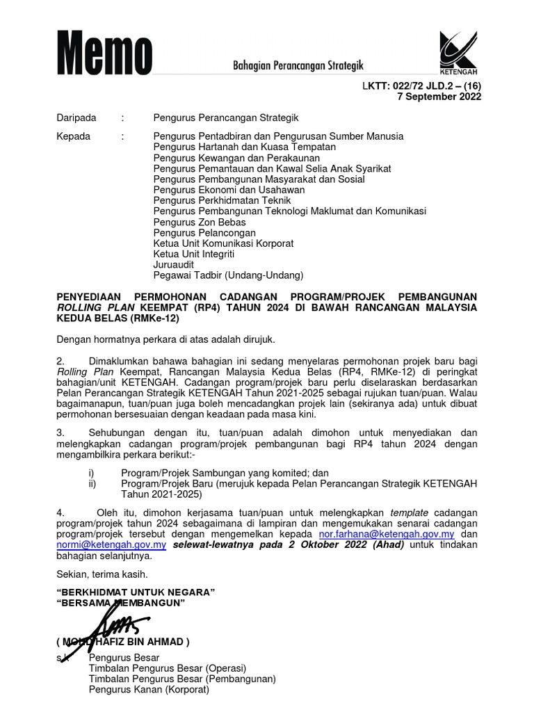 Memo Mohon Cadangan Projek Program RP4 RMke12 Tahun 2024-Edit | PDF