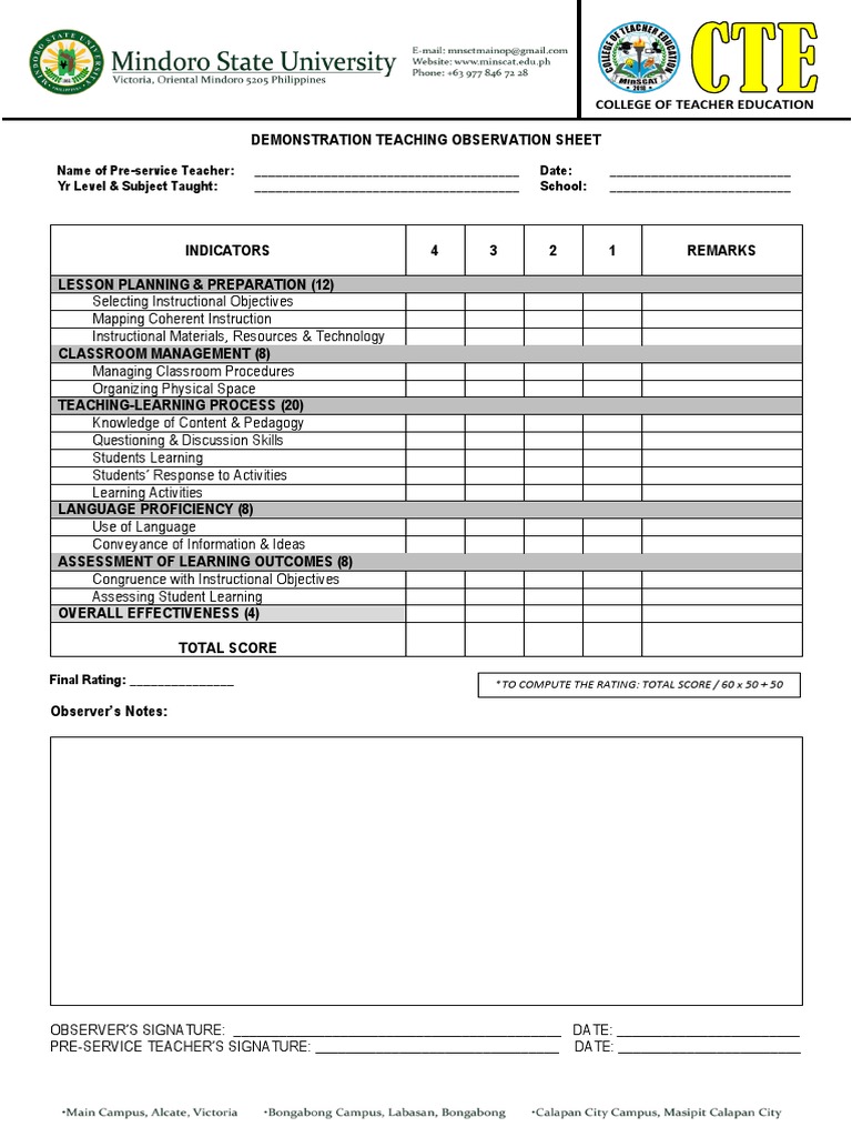 Rubric For DEMO TEACHING 2022 | PDF | Teachers | Educational Assessment