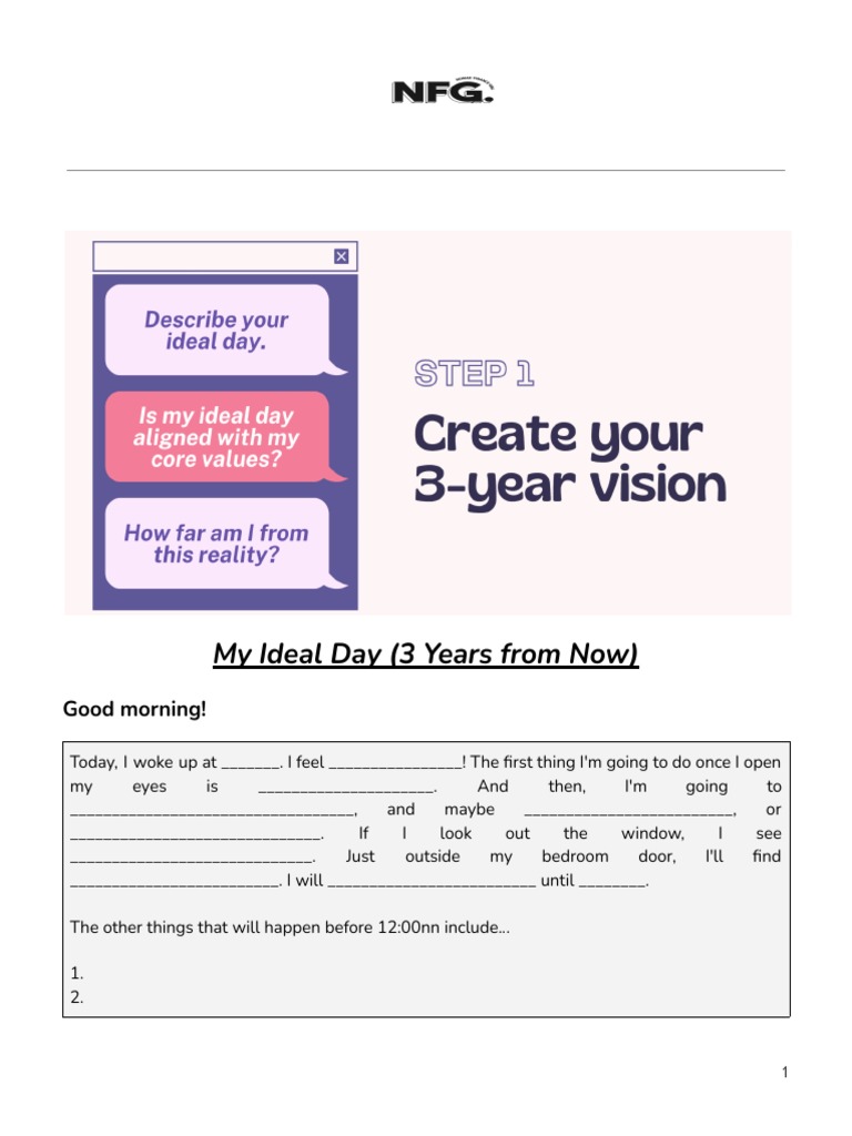 (WORKSHEET) Achieve Your 3-Year Goals by Focusing On The Next 3 Days ...