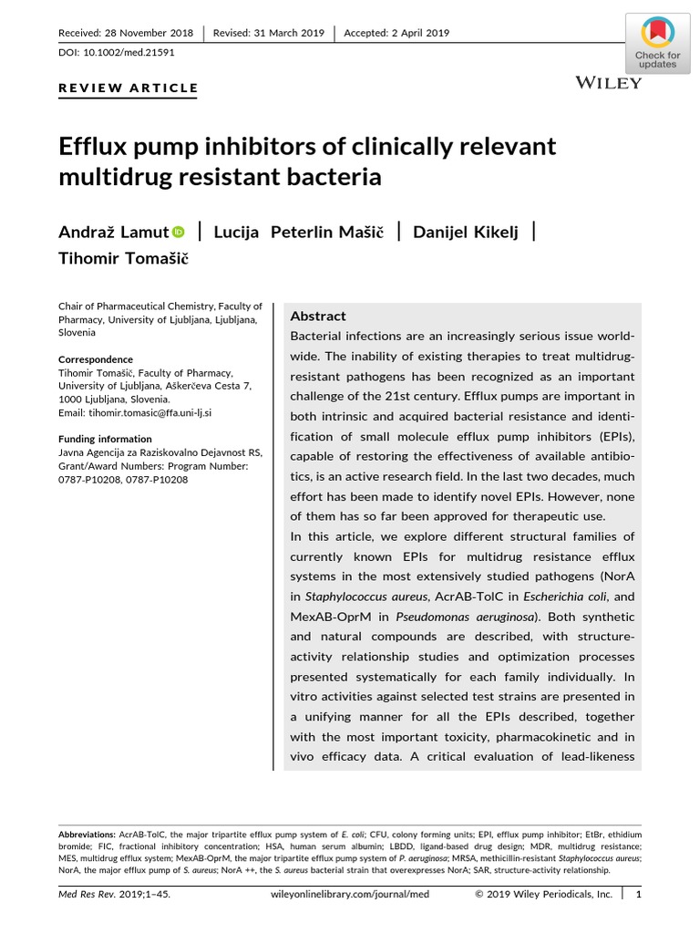 Efflux Pump Inhibitore of Clinically Relevant Drug Resistant Bacteria ... Efflux Pump Inhibitore of Clinically Relevant Drug Resistant Bacteria ...
