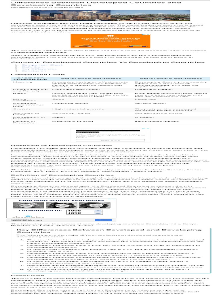 Difference Between Developed Countries and Developing Countries (With ...