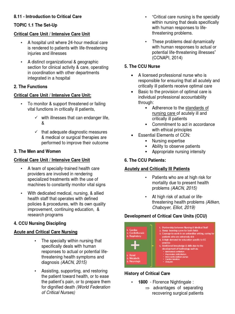 Topic 1 Introduction To Critical Care | PDF | Intensive Care Medicine | Intensive Care Unit