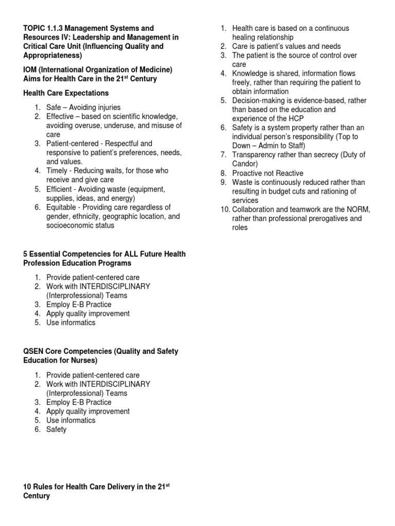 Topic 1.1.3 (Leadership and Management in Critical Care) | PDF | Health ...