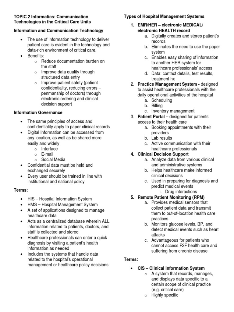 Topic 2 (Informatics - Communication Technologies in The Critical Care ...