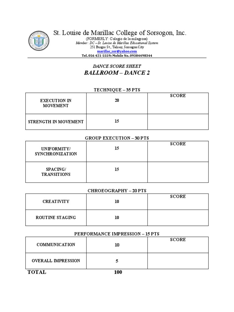 Ballroom Dance Competition Scoring Sheet | PDF