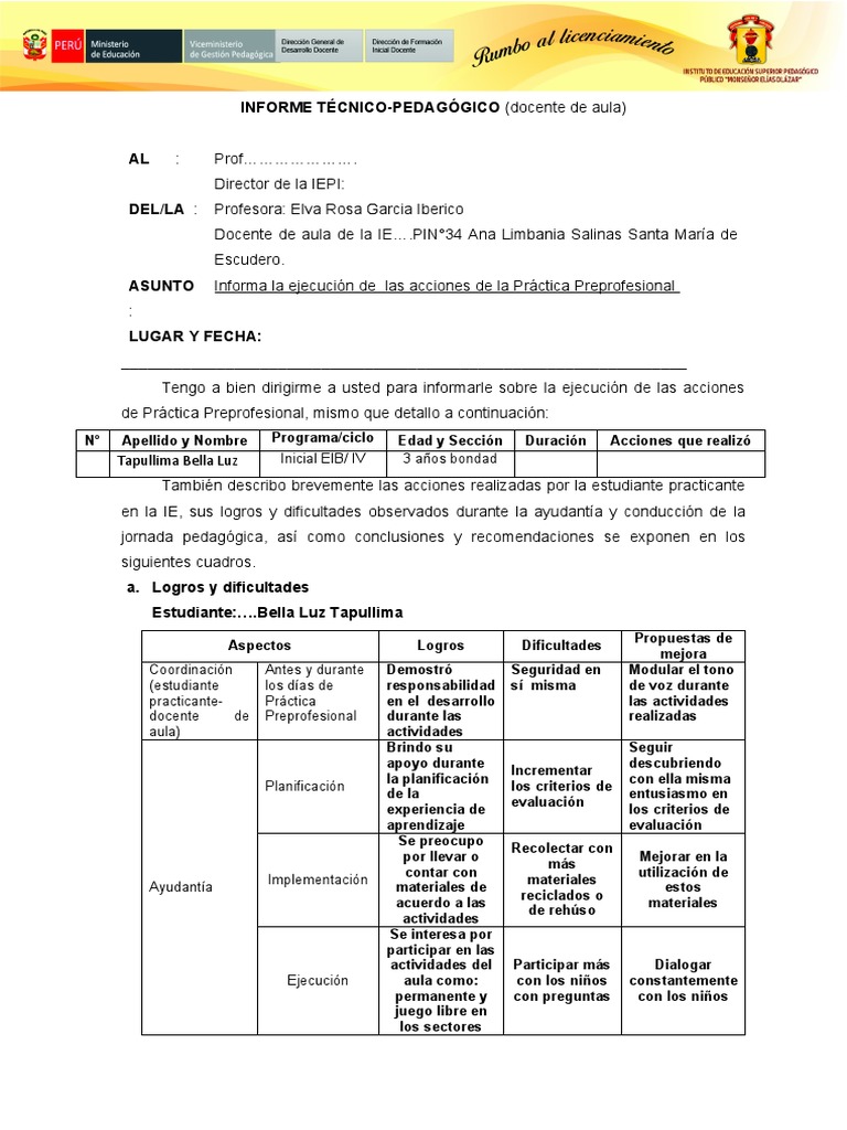 Formato de Informe TP Docente Aula | PDF | Maestros | Salón de clases