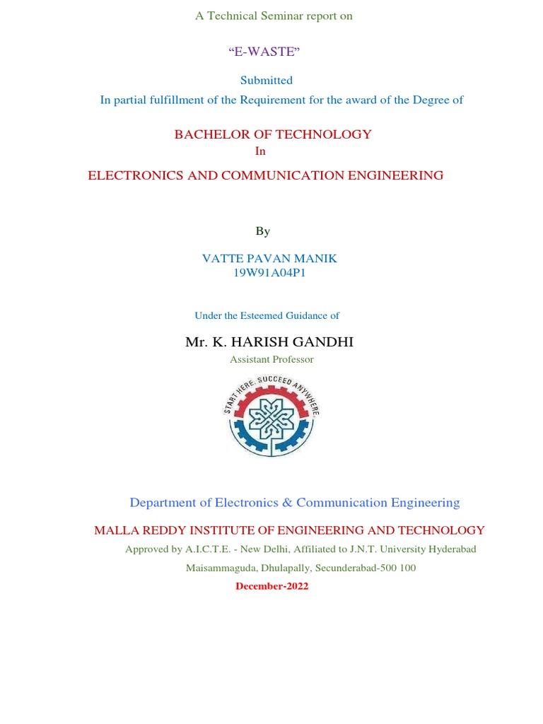 E-Waste Management Seminar Report | PDF | Electronic Waste | Recycling
