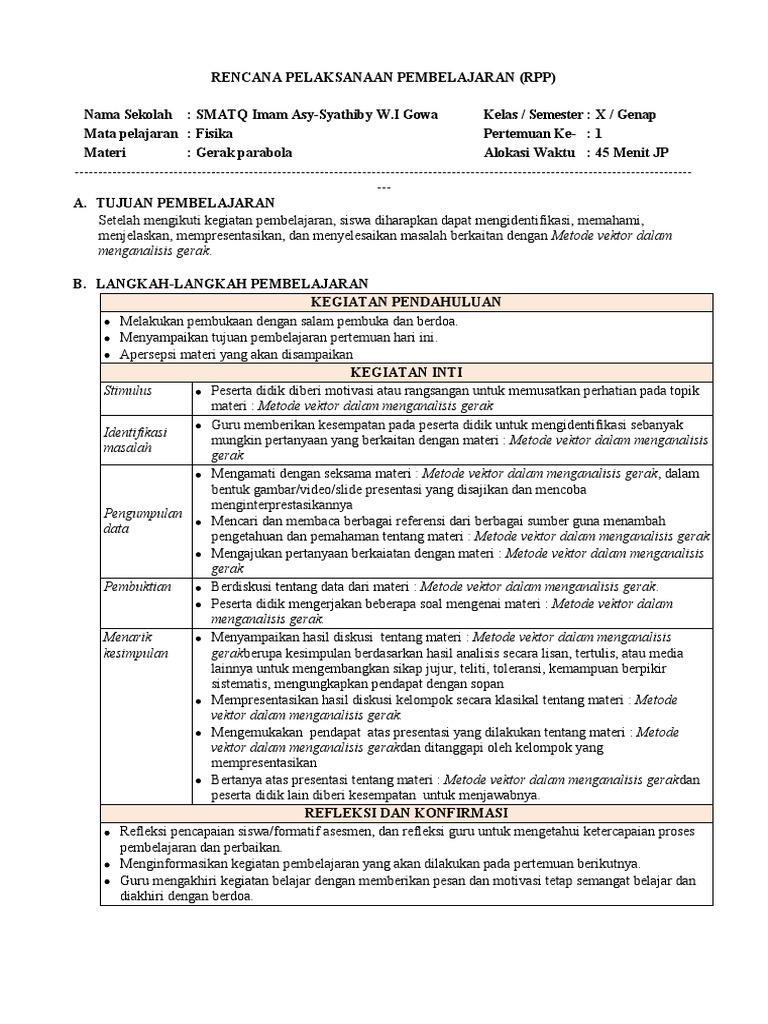 RPP 5 - Gerak Parabola | PDF