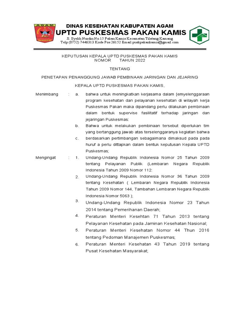 Sk Tim Penetapan Penanggung Jawab Pembinaan Jaringan Dan Jejaringan Pdf